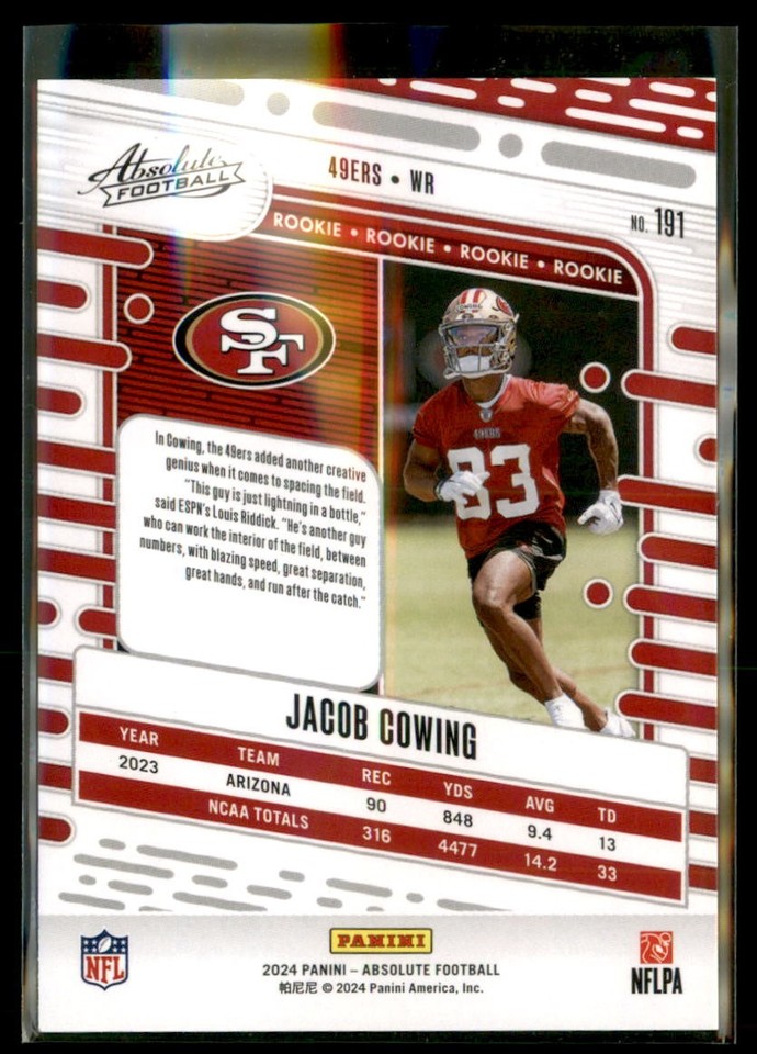 2024 Panini Absolute Football Jacob Cowing 49ers 191 Rookie Card | eBay