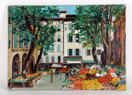 Untitled Fruit Market Scene by Marc Thibault Oil Painting on Canvas 21 ...