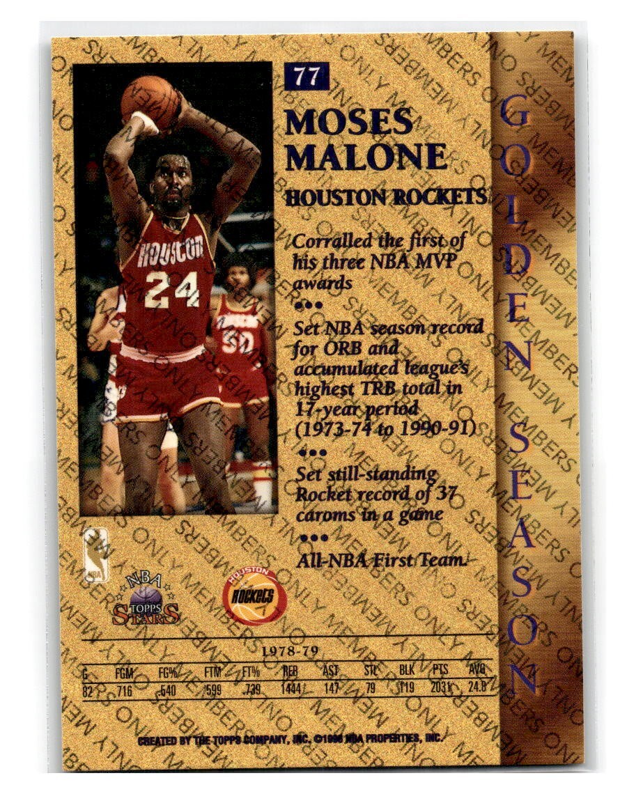1996-97 Topps NBA Stars #77 Moses Malone GS Members Only - Houston ...