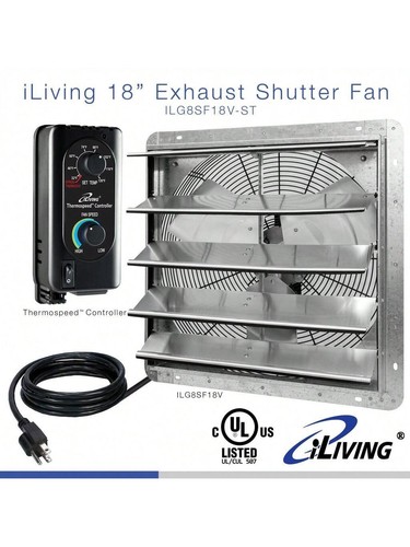 New 18" Wall Mounted Shutter Exhaust Fan Thermostat,Variable Speed ...