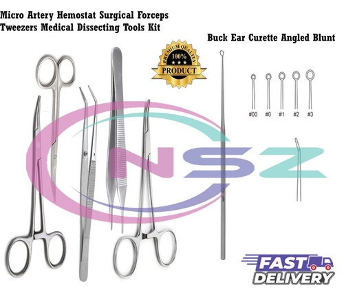 Micro Artery Hemostat Surgical Forceps Tweezers/5PCS Buck Ear Curette ...