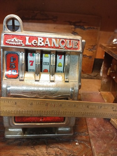 Vintage LeBanque One Arm Banker Toy Slot Machine Coin Carousel Bank | eBay
