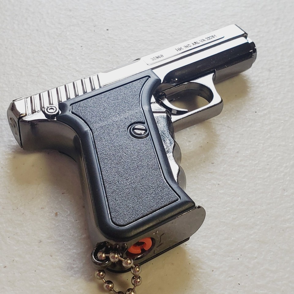 Pistol Shaped Gun Lighter FIRE Chrome METAL, Cocking Hammer, Mini 9 mm ...