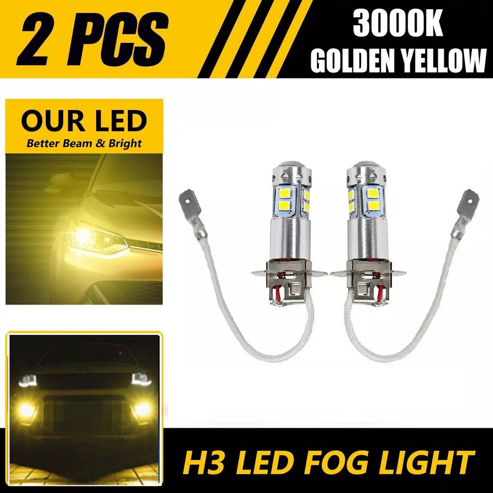 H3 LED Headlight Fog Light Bulbs Kit 8000LM 3000K Yellow/8000K Blue ...