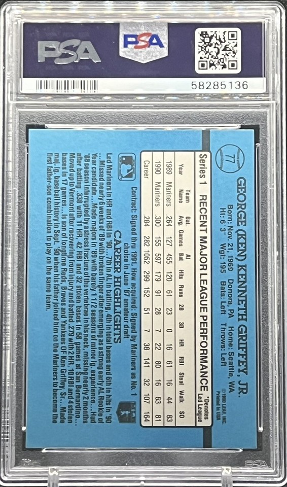 1991 Donruss Ken Griffey, #77 Jr PSA 9 Mint HOF | eBay