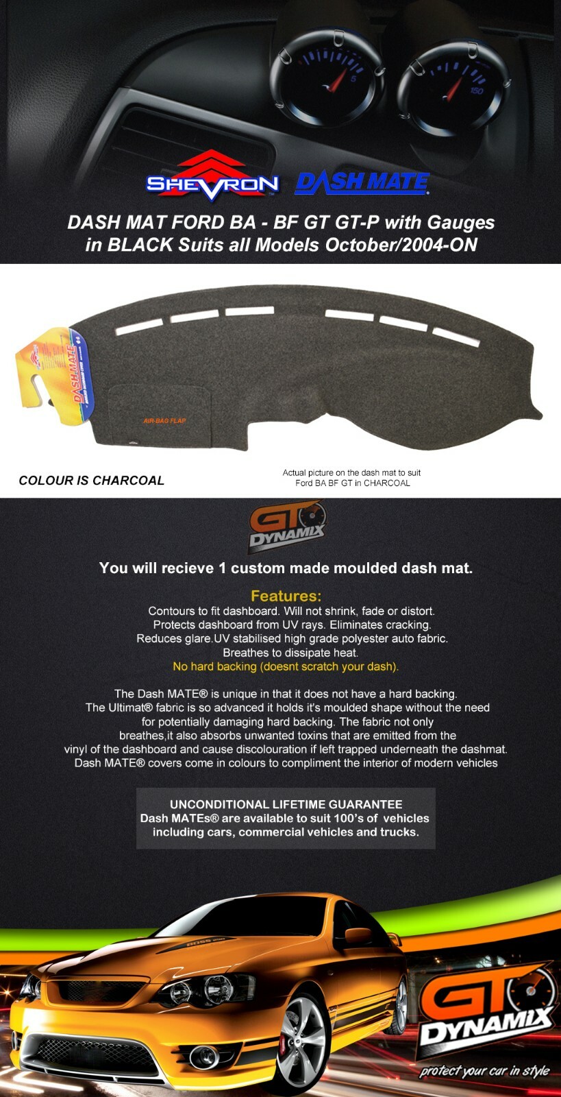 DASH MAT FORD Falcon FPV BA BF MKII GT GT-P F6 w/ Gauge 10/2004-ON ...