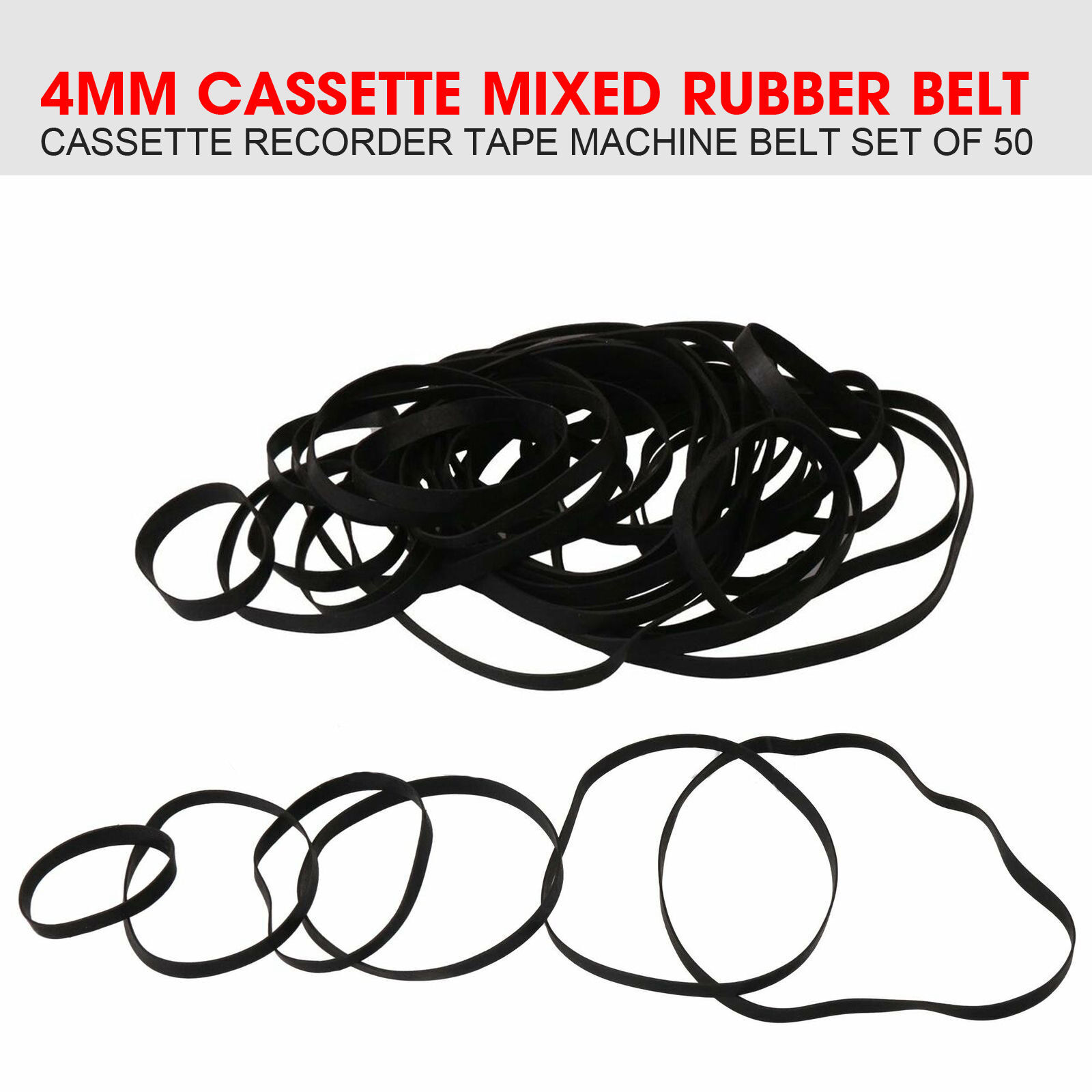 50PC Cassette Mixed Rubber Belt Cassette Recorder Tape Machine Belt ...