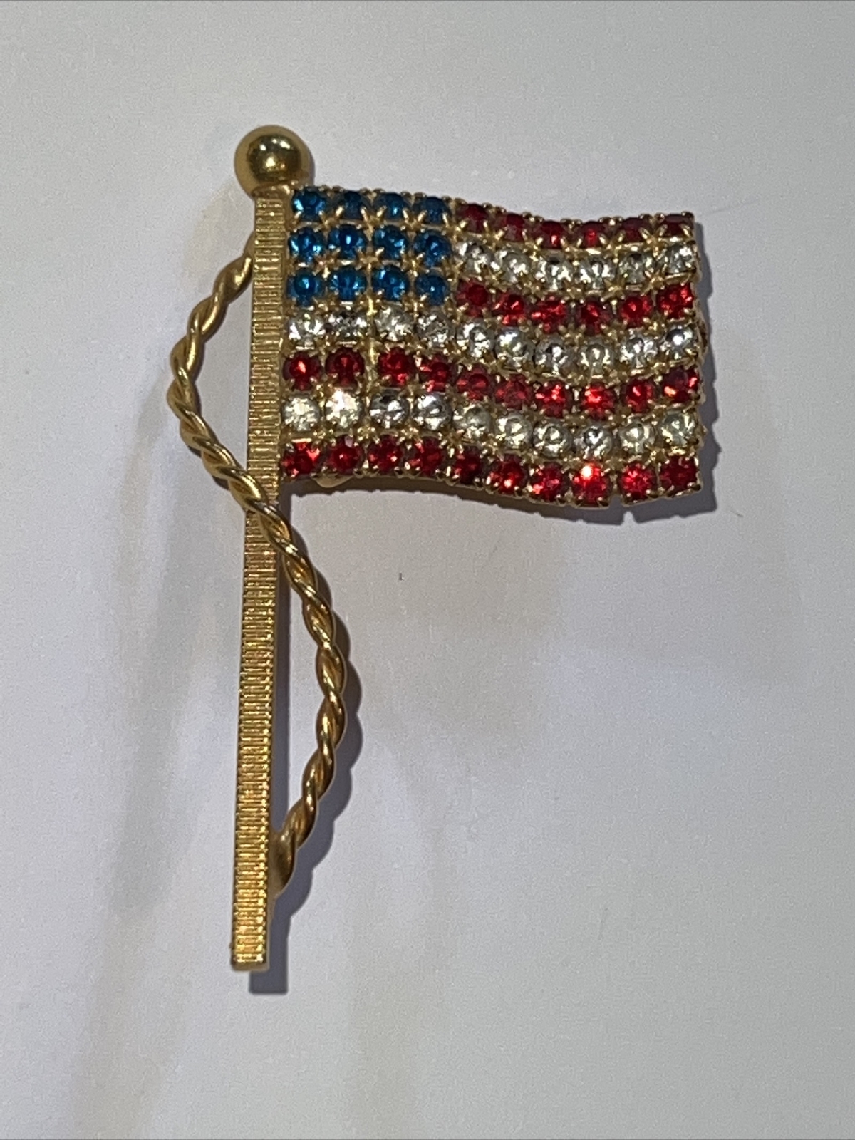 American Flag Red White Blue rhinestones brooch pin G… - Gem