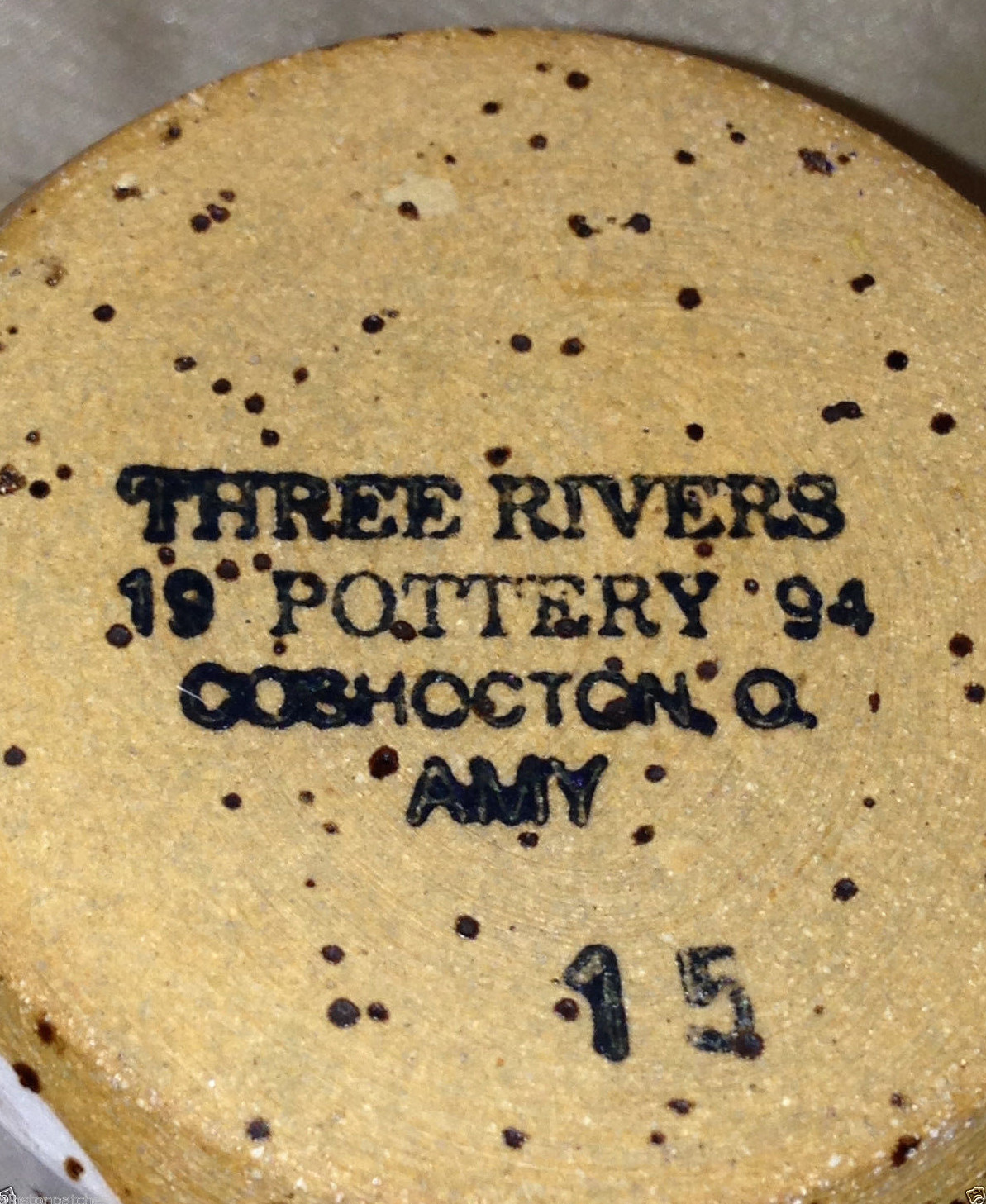 THREE RIVERS POTTERY 1994 COSHOCTON OHIO AMY SNOWMAN MUG 8 OZ GREEN ...