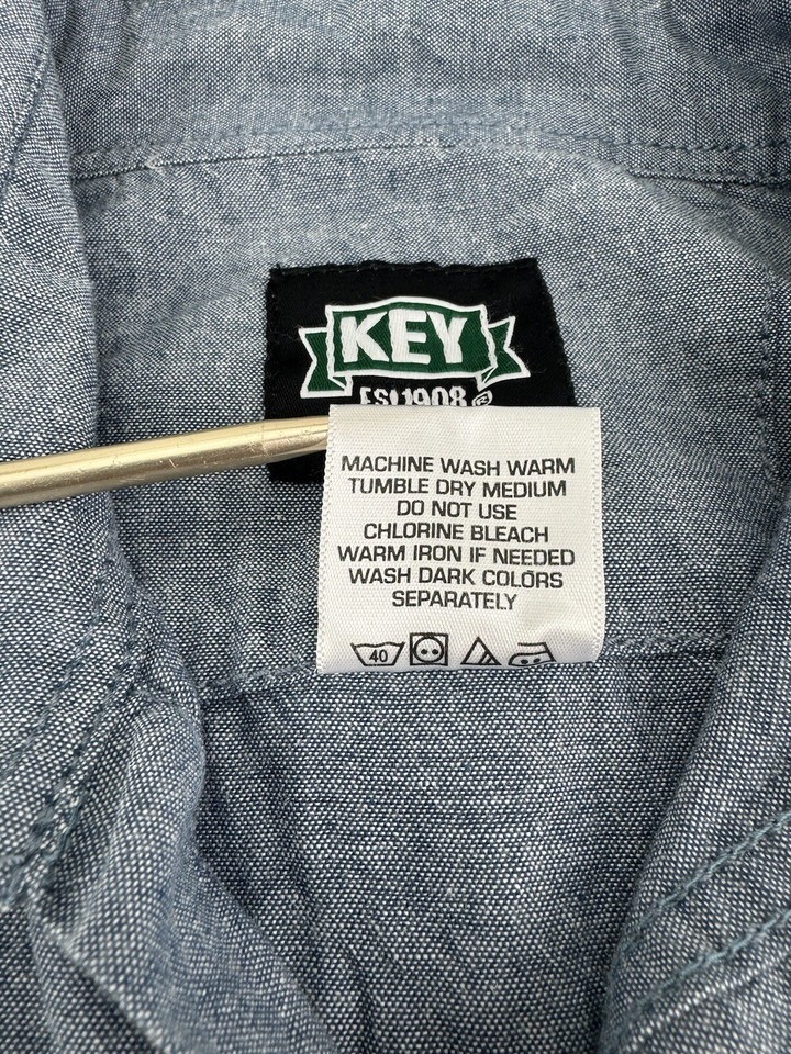 KEY Mens Size L Blue Chambray Long Sleeve Button Down Shirt 517.45 NWT ...