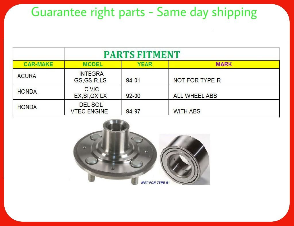Front Wheel Hub & Bearing w/Snap Ring For 1994-2001 Acura Integra Each ...