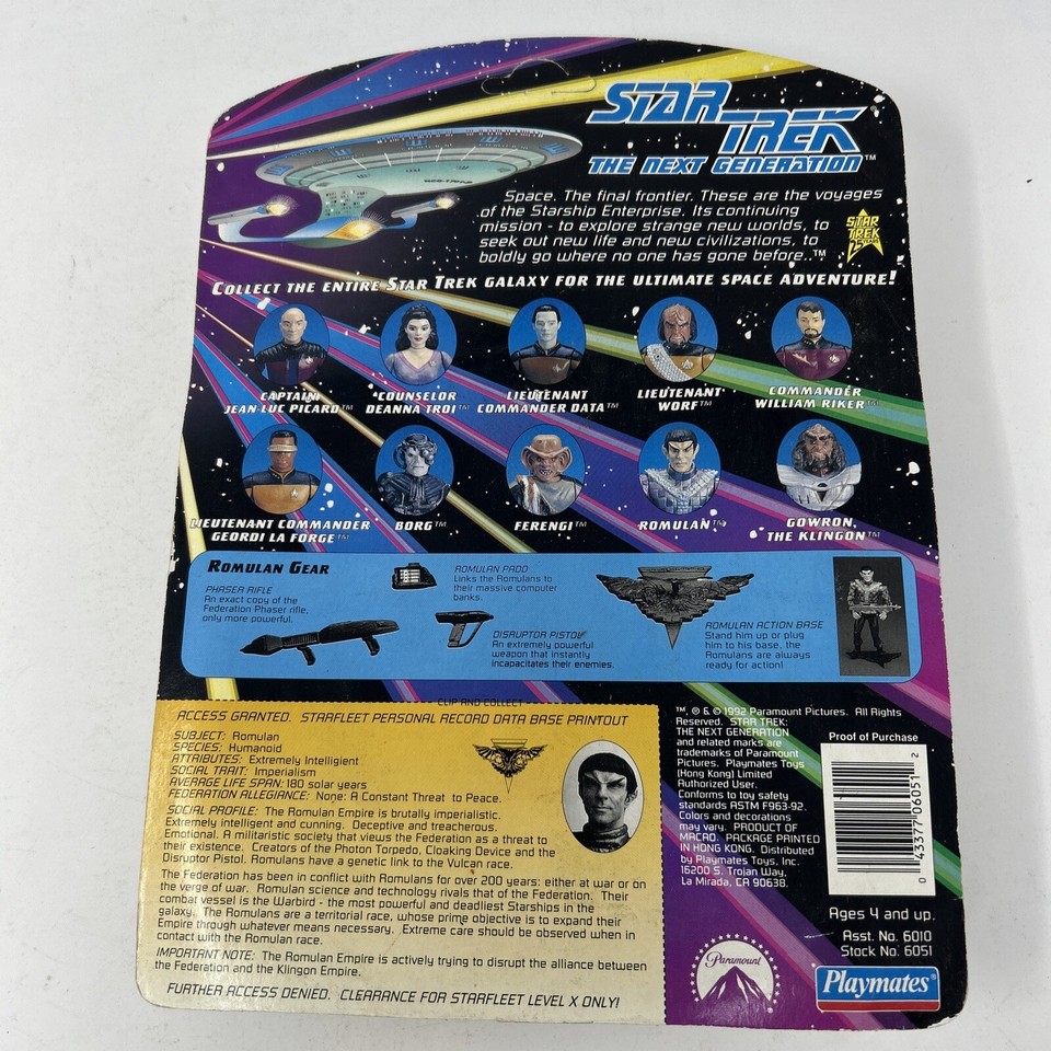 Star Trek The Next Generation ROMULAN Action Figure Playmates 1992 MOC ...