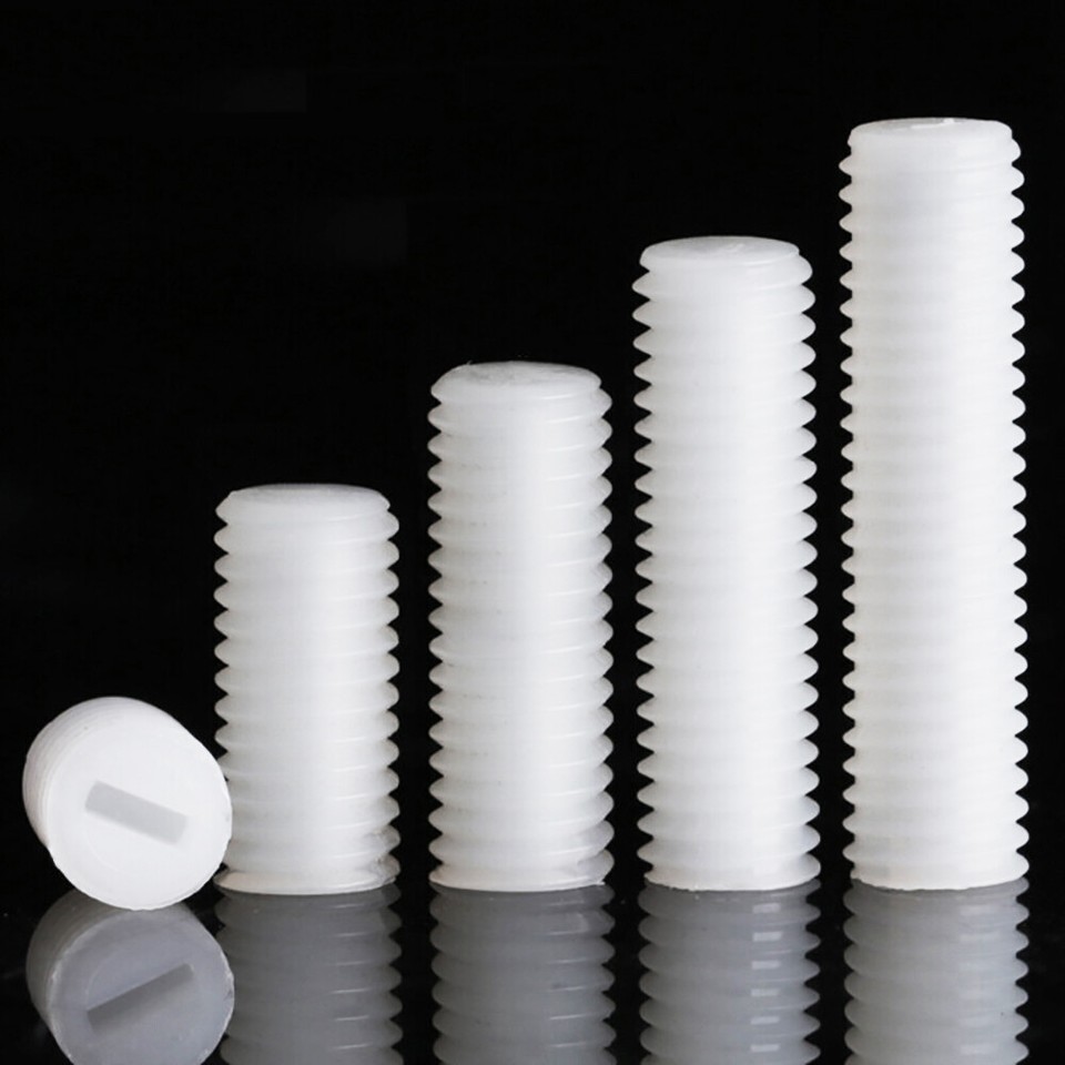 M3 M4 M5 M6 M8 M10 M12 Plastic Slotted Flat Point Grub Screws Nylon Set ...