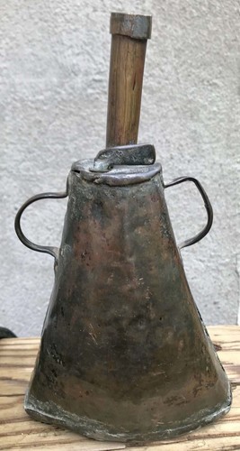 Antique Civil War Era Brass Powder Flask 2 Belt Rings Lever Control 6x5 ...