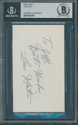Leon Hart Signed Index Card Beckett Authentic Autograph *3764 | eBay