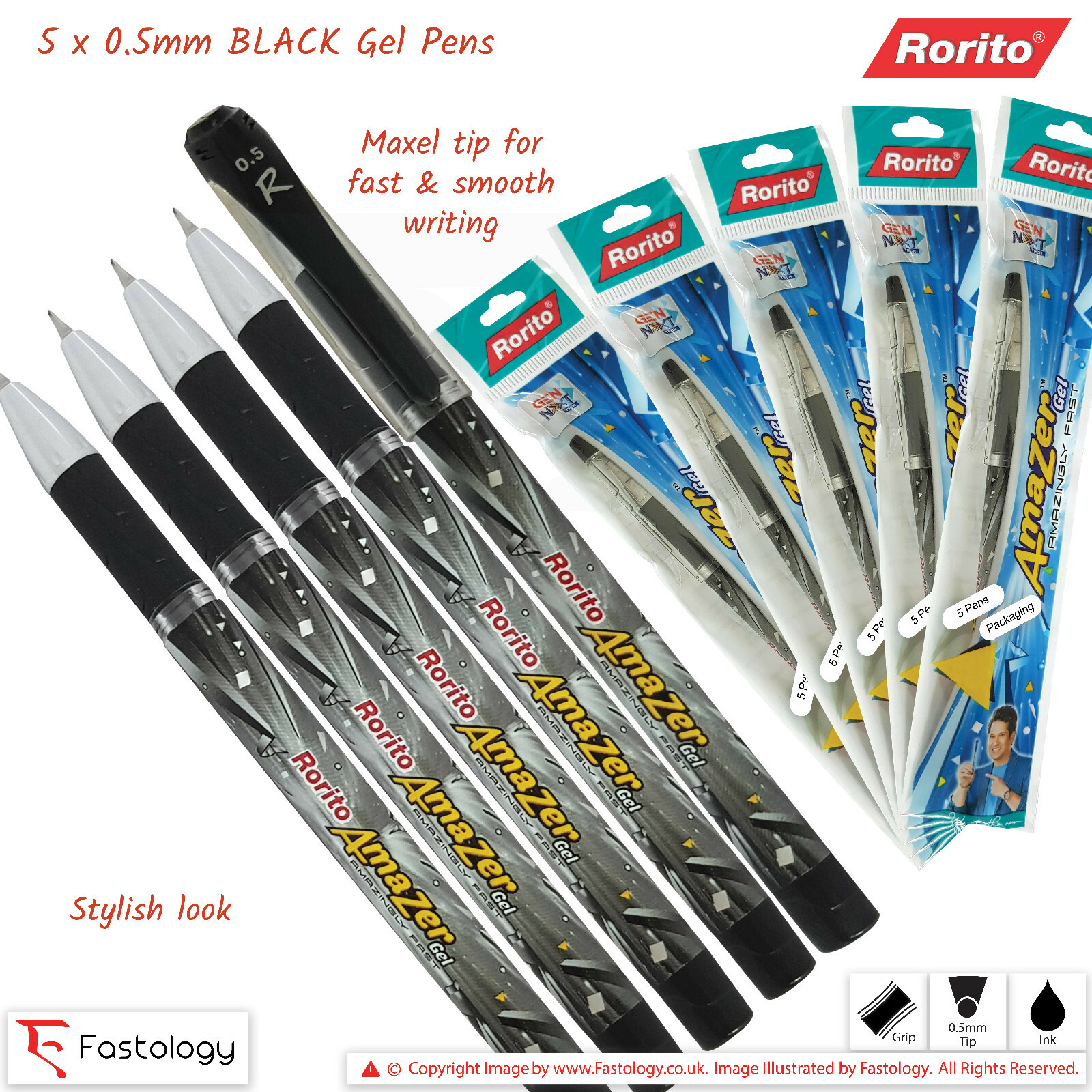0.5mm Maxel Tip RORITO Amazer BLACK BLUE RED Soft Smooth Gel Pens ...