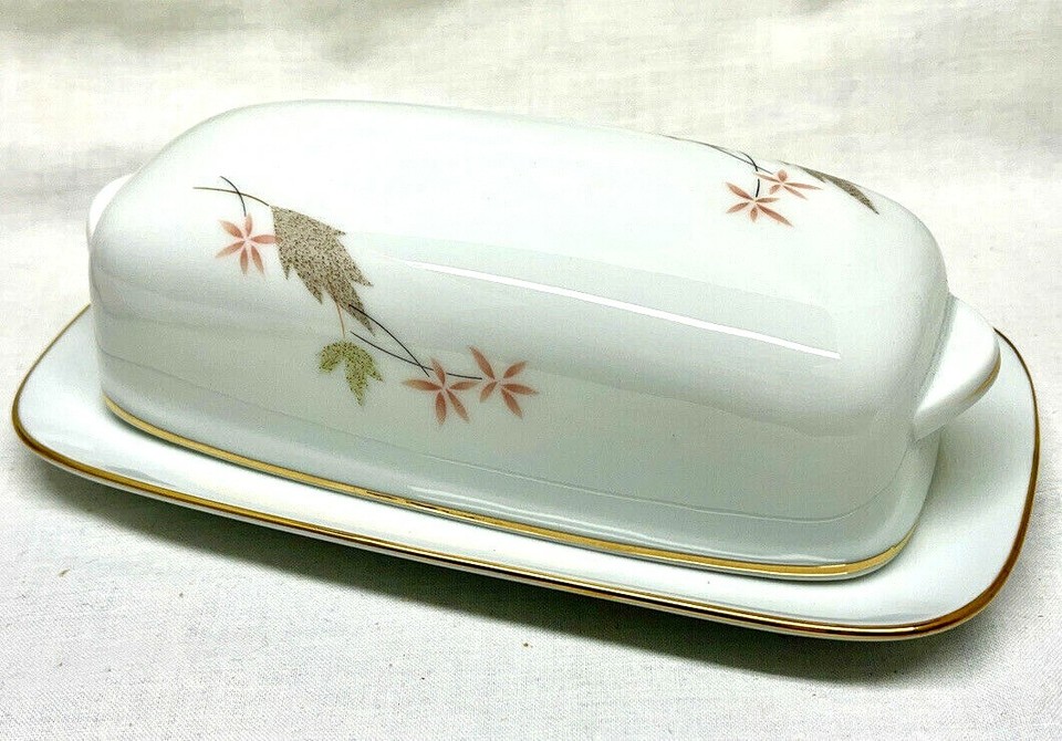NORITAKE China Butter Dish w cover Bamboo 2133 Momiji Maple 2504 Japan ...