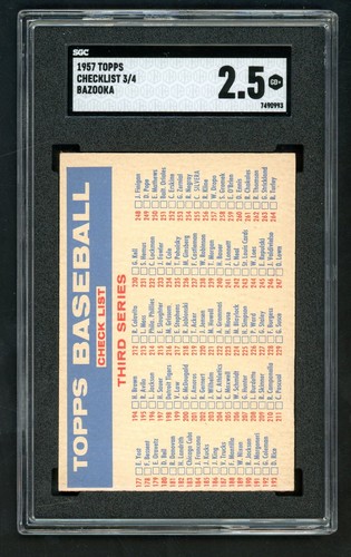 1957 Topps Baseball Bazooka Checklist 3/4 SGC 2.5 | eBay