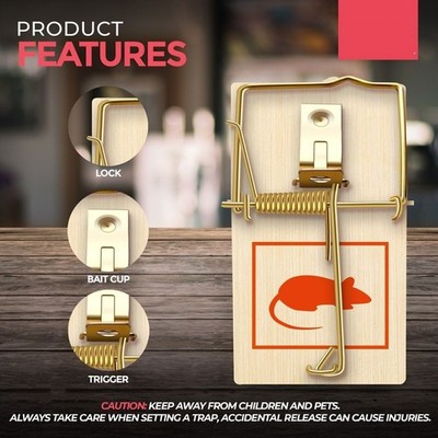 2 Wooden Mouse Traps Traditional Mice Rodent Pest Control Trap Reusable ...