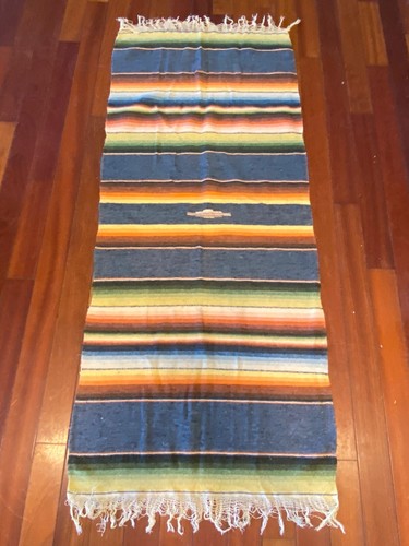 VIntage Old MEXICAN RUNNER RUG 24X58 SERAPE SALTILLO HAND WOVEN WOOL ...