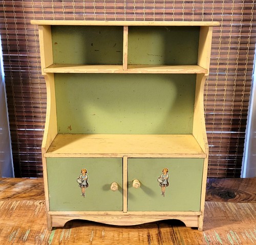 Vintage Children's Play Furniture Green and Yellow Wood Cupboard | eBay