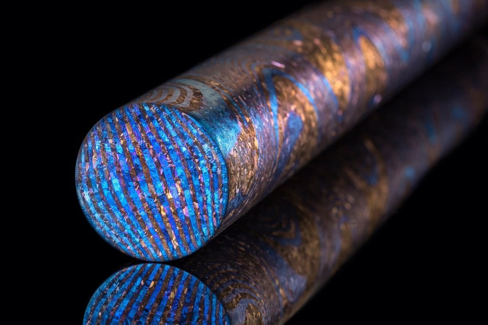 Crystallized titanium damascus rod (wave pattern) 30mm diameter x 170mm ...