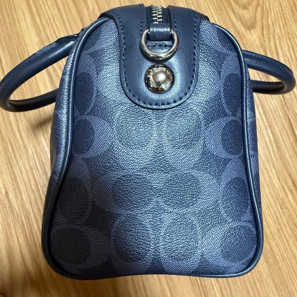 Coach 2-Way Mini Boston Bag Navy Silver Hardware with Carriage Logo ...