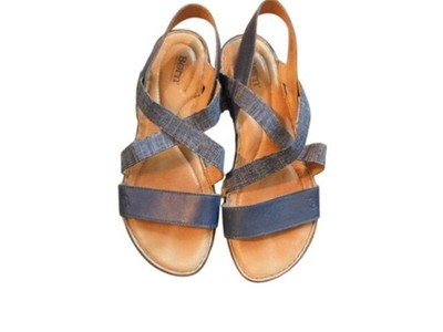 Born Size 11M Navy Blue Denim Leather Strappy Flat Sandals | eBay