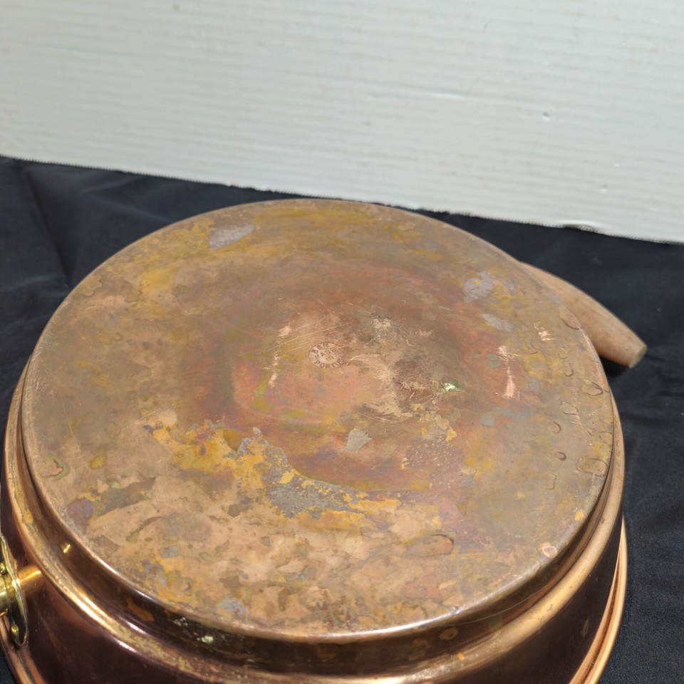 Copper Cooking Stew Stock Pot 2 Handle Pot & Lid w Wood Handles Made In ...