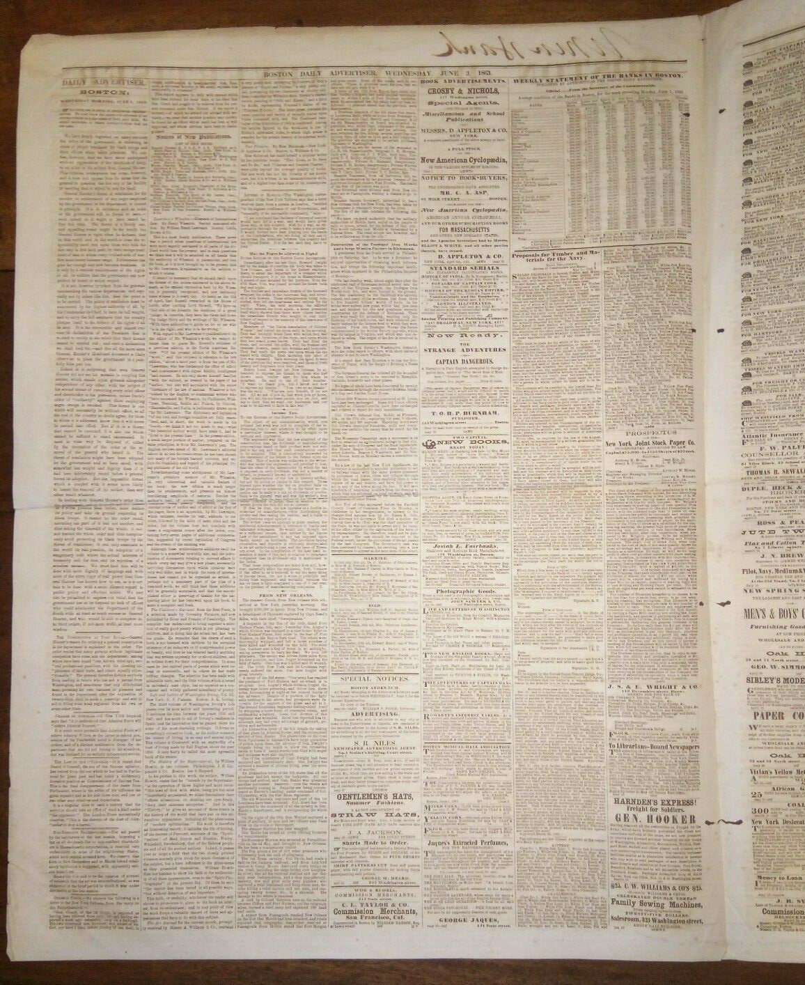 1863 CIVIL WAR Newspaper-Boston Daily Advertiser | eBay