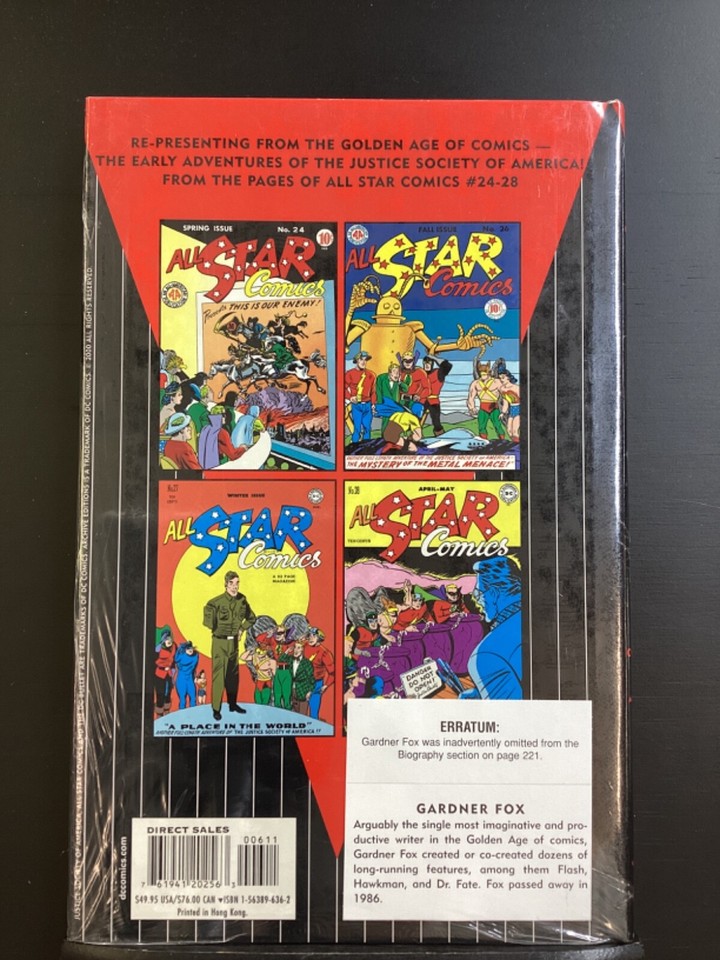 DC Archives All Star Comics Vol. 6 #24-28 Gardner Fox erratum sticker ...