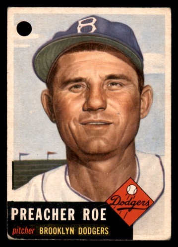 1953 Topps Preacher Roe High Number Nice Centering! #254 GD but hole ...