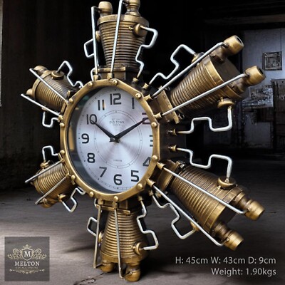 Wall Clock Industrial Style Steampunk Large Piston Engine 45cm Metal ...