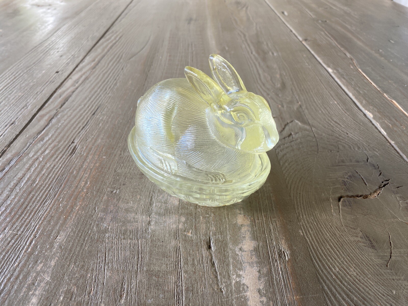 Vtg LE Smith Glass Bunny Covered Dish Yellow Easter Rabbit On Nest ...
