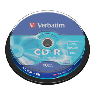 10PK Verbatim CD-R 52x Speed 700MB Data Storage w/ Spindle Case Blank ...