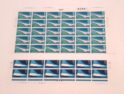GB 1969 2 SHEETS OF STAMPS CELEBRATING 1st FLIGHT OF CONCORDE 4d & 1/6d ...