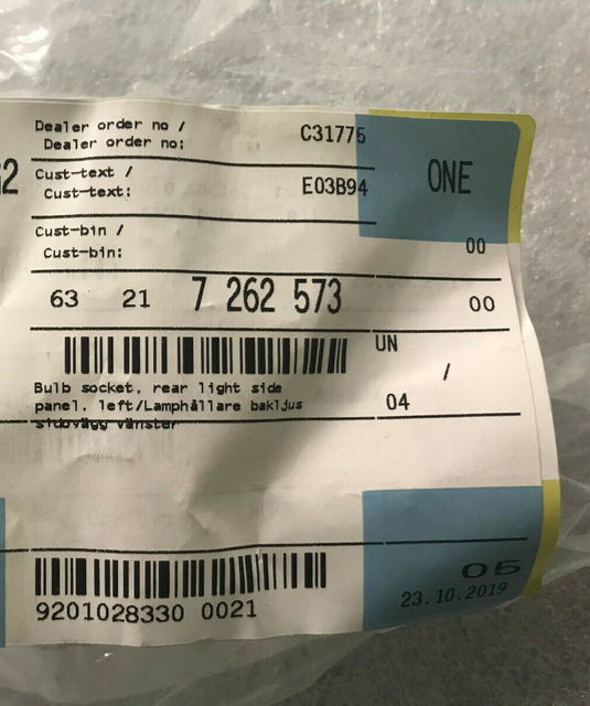 BMW E70 E70n Bulb Holder Rear Light Side Panel Left 7262573 63217262573 ...