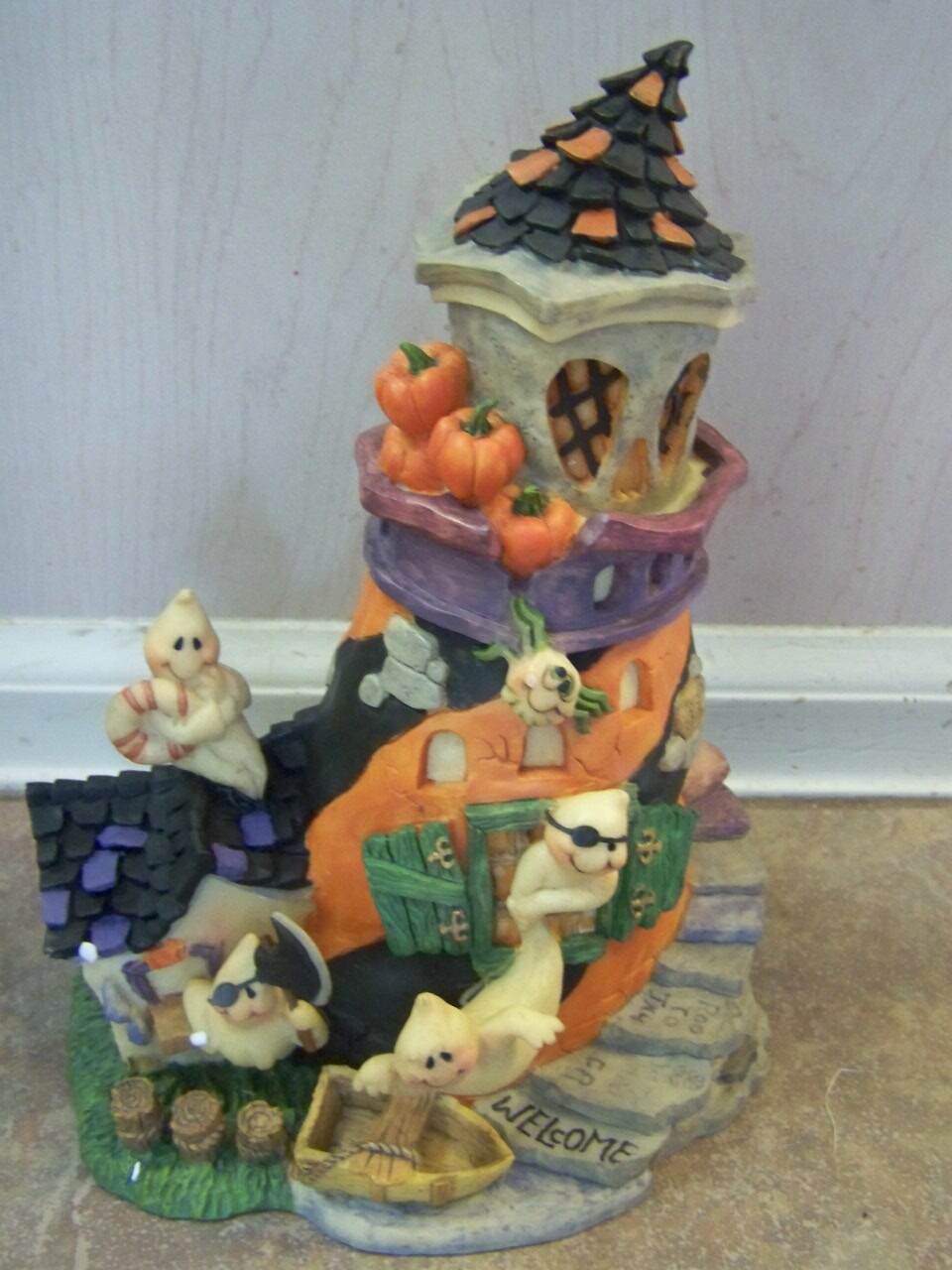 Halloween Hand Painted Resin Lighted Lighthouse Haunted House | eBay