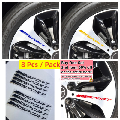 Set of 8 : Sport Mark Car Wheel Rim Auto Decals Universal Reflective ...