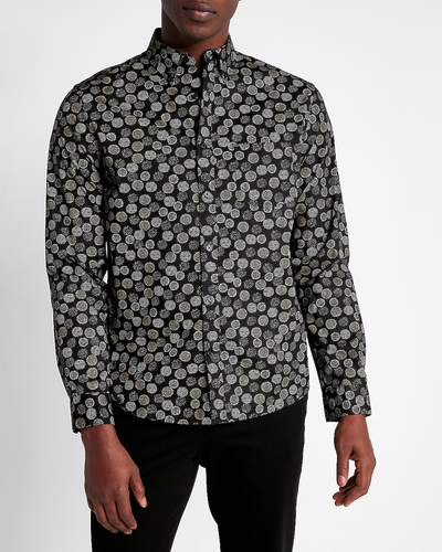 EXPRESS Men's Black Abstract Circles Dots Long Sleeve Shirt NEW XS | eBay