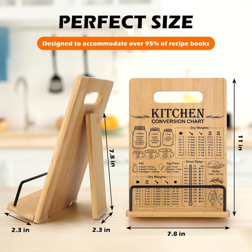 Bamboo Cookbook Stand for Kitchen Counter, Recipe Book Holder with ...