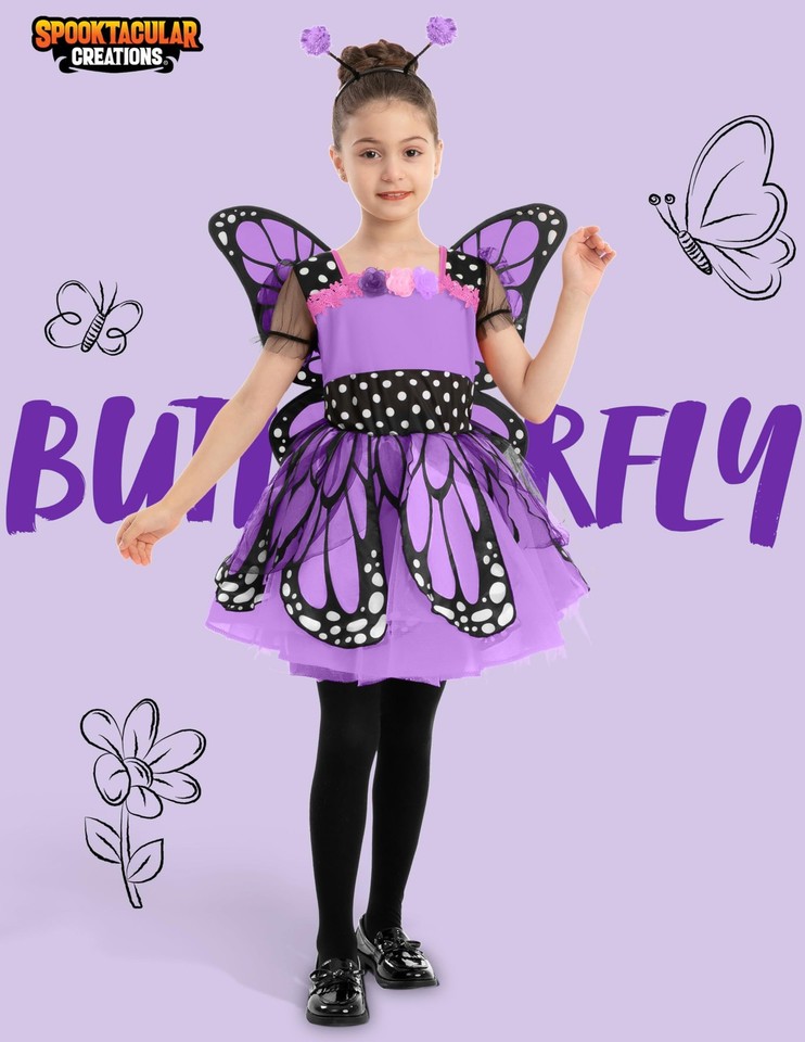 Child Girls Butterfly Costume, Toddlers Fantasy Butterfly Outfit with ...