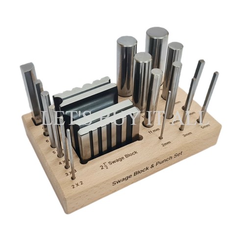 18 Pcs Swage Block & Punch Set With Wood Stand - Coin Making Tool ...