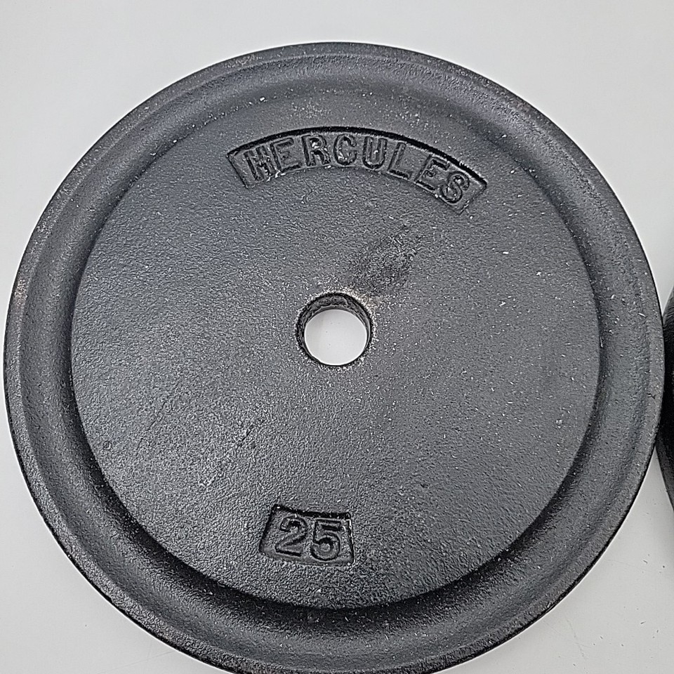 Weights 2 Hercules Plates 25 lb by York Barbell 1" Hole Vtg Total 50LB ...