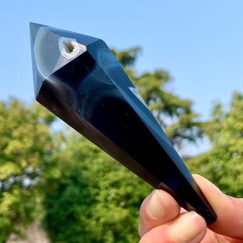 211G Natural Black Striped Column Magic Wand Obelisk Point Healing ...