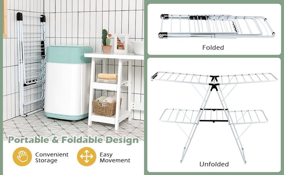 2Level Clothes Drying Rack Laundry Clothes Storage Folding w/Adjustable ...