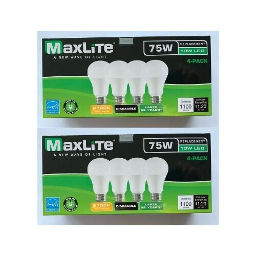 8 Maxlite Dimmable LED Soft White Light Bulb 10-Watt 75 Watt ...