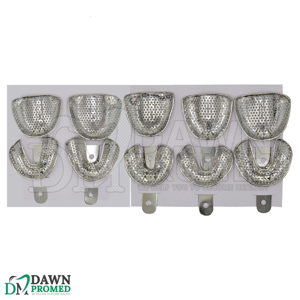 10 Pcs Perforated Metal Dental Impression Trays Set Edentulous ...