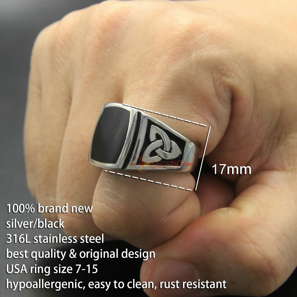 Retro Men Black Silver Stainless Steel Irish Celtic Knot Signet Ring ...
