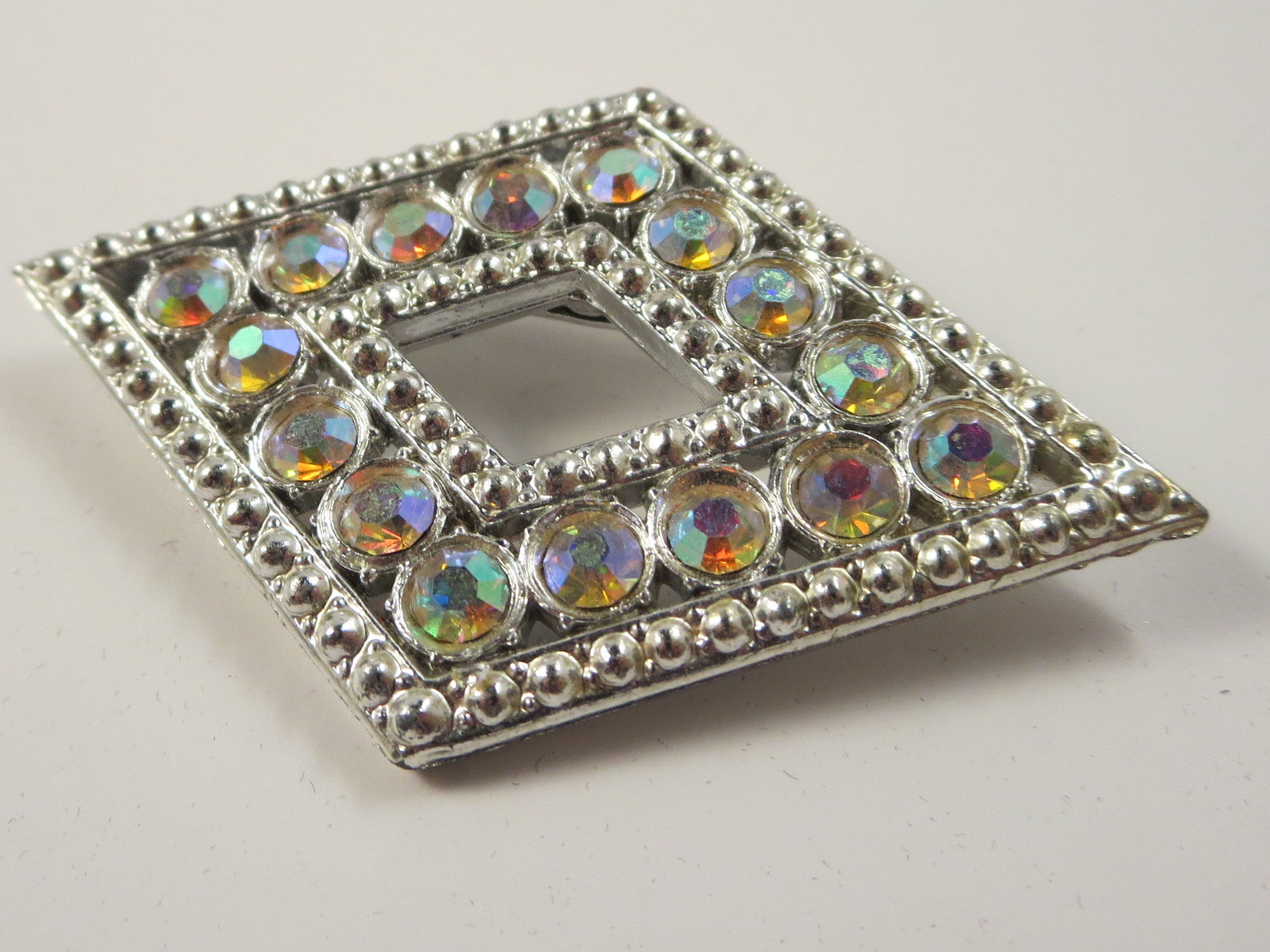 Vtg? WAC? Signed AB Rhinestone Diamond-Shaped Brooch Pin Open Center ...